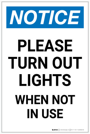 Notice: Please Turn Out Lights When Not in Use Portrait - Label