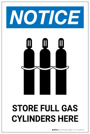 Notice: Store Full Gas Cylinders Here with Icon Portrait - Label