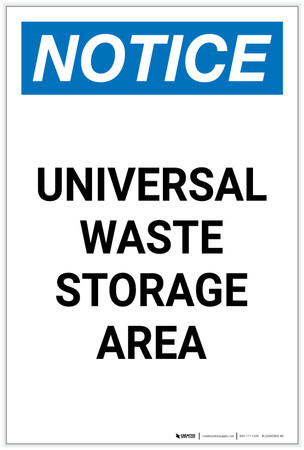 Notice: Universal Waste Storage Area Spanish Portrait - Label