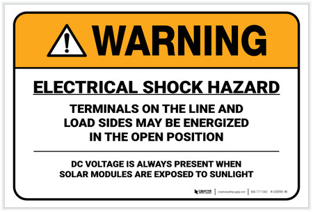 Warning: Electrical Shock Hazard/DC Voltage - Label