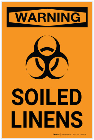 Warning: Soiled Linens Biohazard Portrait with Graphic - Label