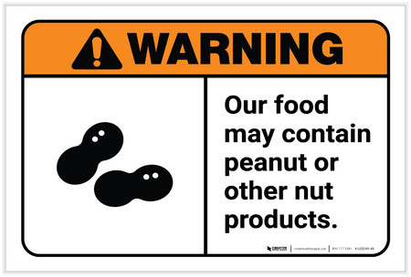 Warning: Food May Contain Peanut Or Nut Products With Graphic - Label