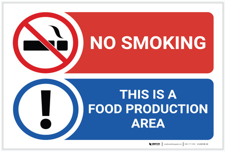 Warning: No smoking Food Production Area - Label
