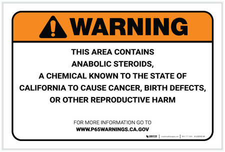 Warning: Prop 65 Anabolic steroids - Label | Creative Safety Supply