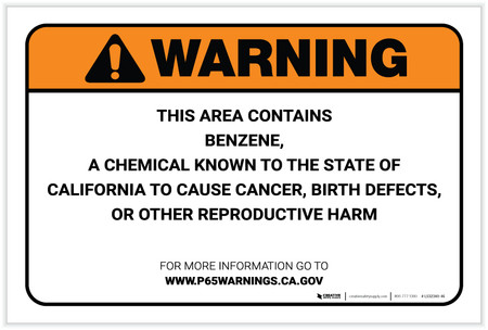 Warning: Prop 65 Benzene - Label
