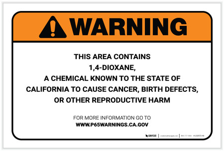 Warning: Prop 65 1,4 Dioxane - Label