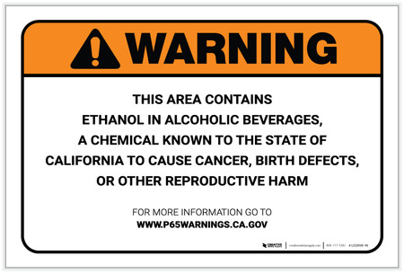 Warning: Prop 65 Ethanol in Alcoholic Beverages - Label