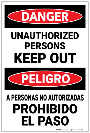 Danger: Unauthorized Persons Keep Out Bilingual Spanish - Label ...