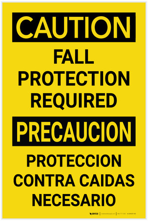 Caution: Fall Protection Required Bilingual Spanish - Label | Creative ...