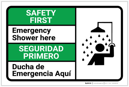 Safety First: Emergency Shower Here Bilingual Spanish - Label ...