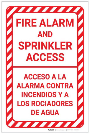 Fire Alarm And Sprinkler Access Bilingual Spanish Portrait - Label ...