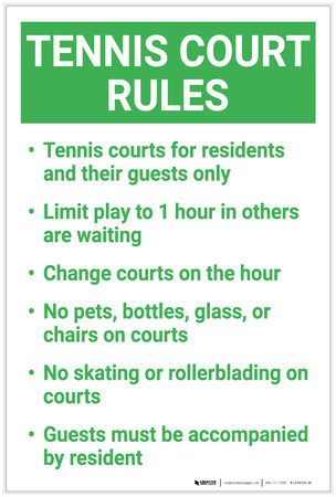 Tennis Court Rules: Four Rules Number Bulleted List Landscape - Label ...