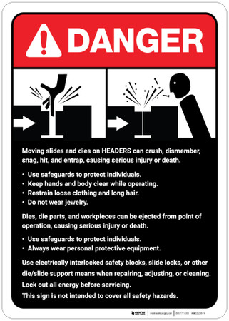 Danger: Moving Slides/Headers Guidelines ANSI - Wall Sign | Creative ...