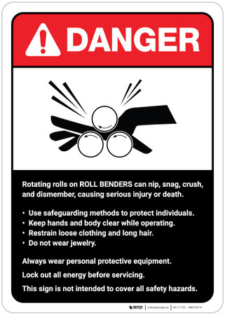 Danger: Roll Benders Guidelines ANSI - Wall Sign | Creative Safety Supply