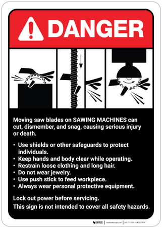 Danger: Sawing Machine Guidelines ANSI - Wall Sign | Creative Safety Supply