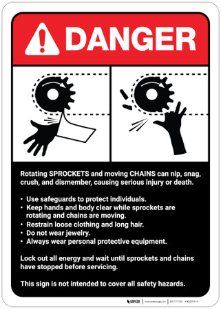 Danger: Sprocket/Chain Warning and Guidelines ANSI - Wall Sign ...