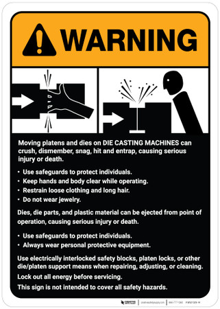 Warning: Die Casting Machine Guidelines ANSI - Wall Sign | Creative ...