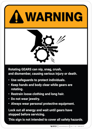 Warning: Rotating Gears Guidelines ANSI - Wall Sign | Creative Safety ...