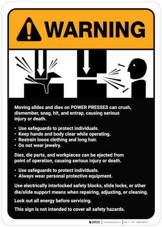 Warning: Power Presses Machine Guidelines ANSI - Wall Sign | Creative ...