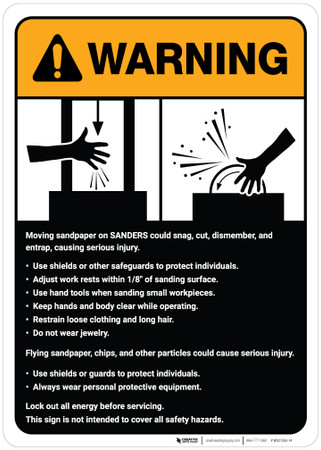 Warning: Sander Machine Guidelines ANSI - Wall Sign | Creative Safety ...