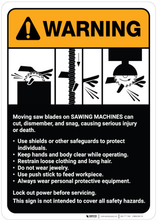 Warning: Danger: Sawing Machine Guidelines ANSI - Wall Sign | Creative ...