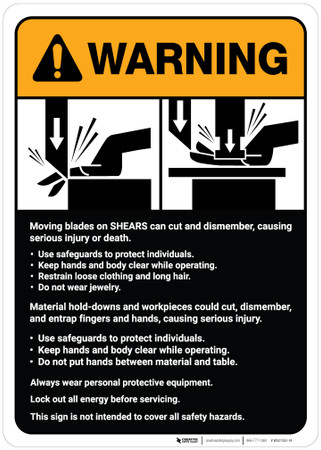 Warning: Moving Blades and Shears Guidelines ANSI - Wall Sign ...
