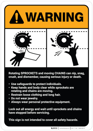 Warning: Sprocket/Chain Warning and Guidelines ANSI - Wall Sign ...