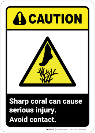 Caution: Sharp Coral Can Cause Serious Injury ANSI - Wall Sign ...