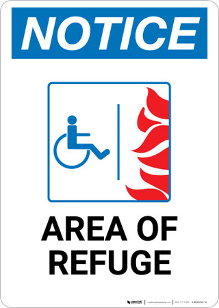 Notice: Area of Refuge with ADA Fire Icon Portrait | Creative Safety Supply