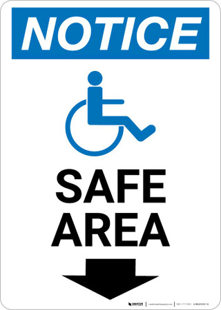 Notice: Safe Area Down Arrow with ADA Icon Portrait | Creative Safety ...
