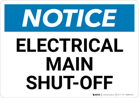 Notice: Electrical Main Shut-Off Landscape | Creative Safety Supply