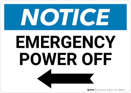 Notice: Emergency Power Off with Left Arrow Landscape | Creative Safety ...