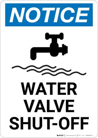 Notice: Water Valve Shut-Off with Icon Portrait | Creative Safety Supply
