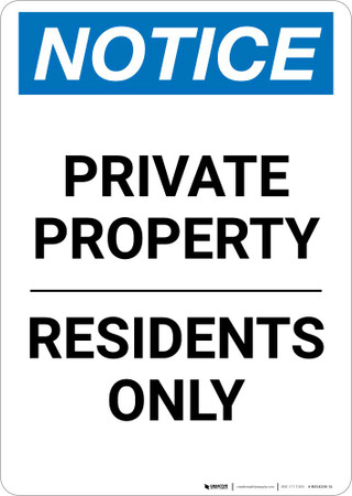 Notice: Private Property - Residents Only Portrait | Creative Safety Supply