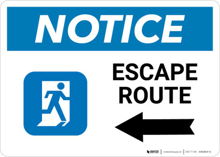 Notice: Escape Route Left Arrow with Icon Landscape | Creative Safety ...