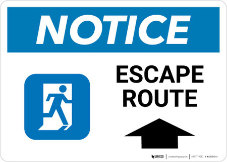 Notice: Escape Route Up Arrow with Icon Landscape | Creative Safety Supply