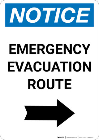 Notice: Emergency Evacuation Route with Right Arrow Portrait | Creative ...
