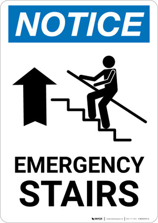 Notice: Emergency Stairs with Arrow Portrait | Creative Safety Supply