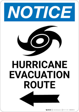 Notice: Hurricane Evacuation Route Left Arrow with Icon Portrait