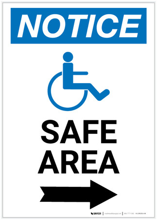 Notice: Safe Area Right Arrow with ADA Icon Portrait - Label