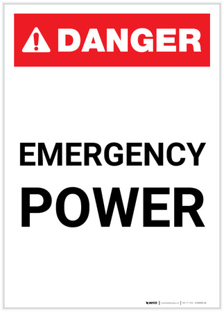 Danger: Emergency Power Portrait ANSI - Label