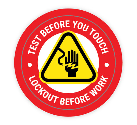 Test Before You Touch - Lockout Before Work - Hard Hat Sticker