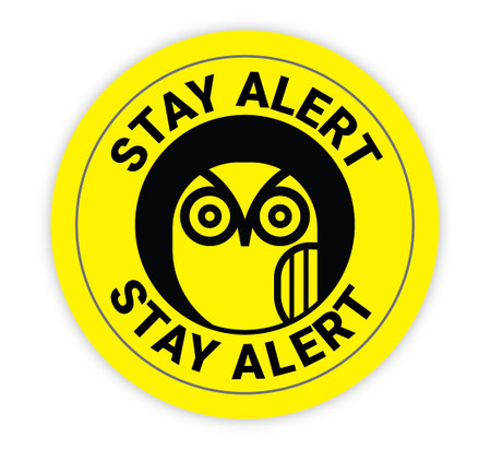Stay Alert with Owl Icon - Hard Hat Sticker