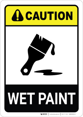 Caution: Wet Paint with Icon ANSI Portrait | Creative Safety Supply
