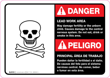Danger: Lead Work Area May Damage Fertility Bilingual Spanish ANSI ...