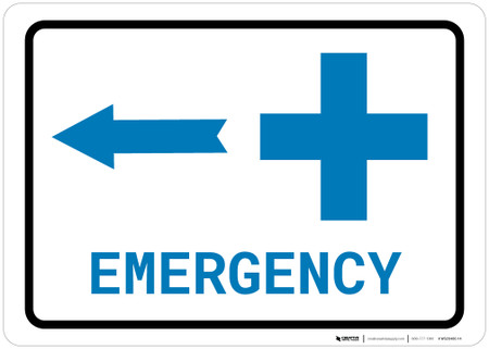 Emergency Left Arrow with First Aid Symbol Landscape v2 - Wall Sign