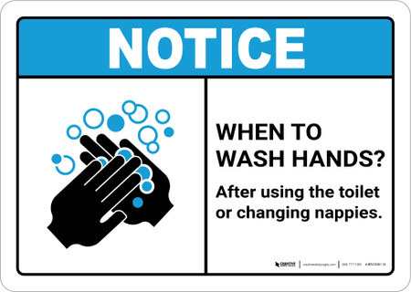 Notice: Wash Hands After Using Toilet ANSI Landscape - Wall Sign