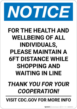 Notice: For Health and Wellbeing Maintain 6FT Distance ANSI Portrait ...