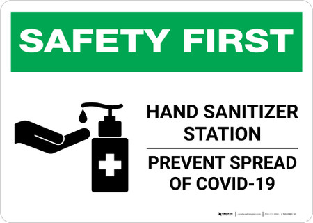 Safety First: Hand Sanitizer Station COVID-19 Landscape - Wall Sign