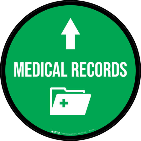 Medical Records Straight Ahead Arrow with Icon Circular - Floor Sign